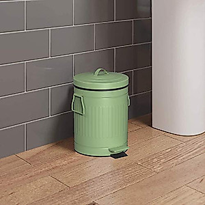 Retro Green Trash Can with Lid, Turquoise Bathroom Bedroom Waste Basket Soft Close, Roman retro Small Garbage Can, Retro Vintage Home Office Trash Can, Glossy Retro Green，5/8/12L Touchless Trash Can