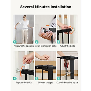 COMOMY 29.5-43.3" Safety Baby Gate Extra Wide, Auto Close Dog Gate for House Doorways Stairs, Pressure Mounted Easy Walk Through Pet Gate Child Gate, Includes 2.75" and 8.25" Extension, Black