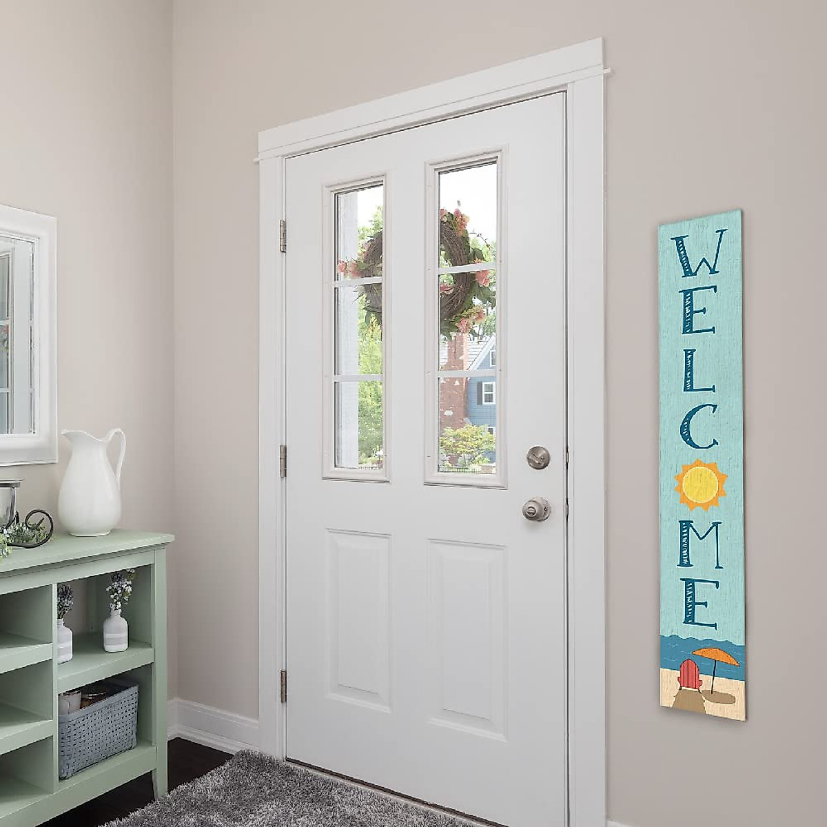 My Word! Tall Outdoor Welcome Sign / Porch Leaner, 46.5" Rustic Farmhouse Sign, Blue, Composite, Large: 8"x46.5", 3 lbs, Welcome, Lean or Hang, Porch, Wall Decorative Sign