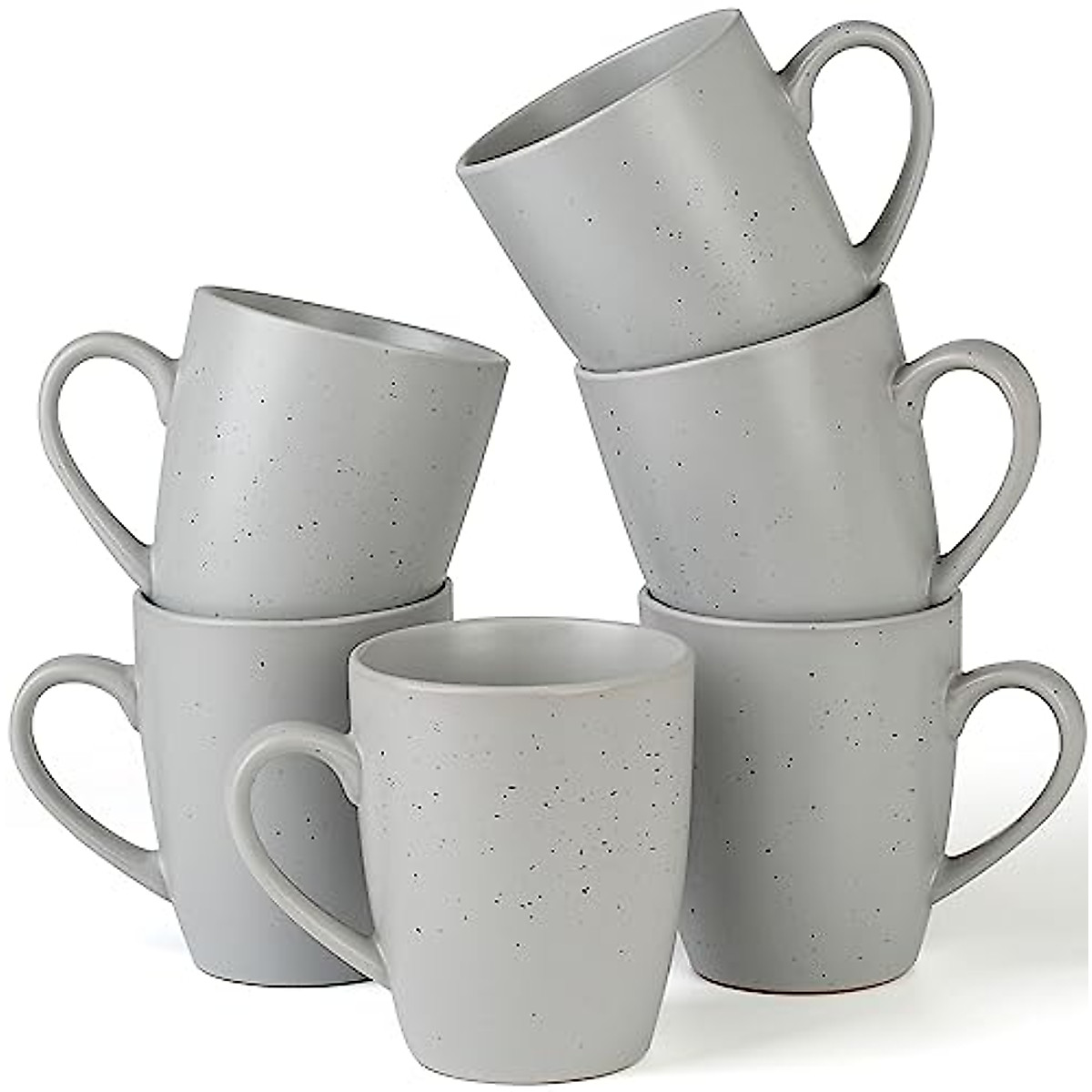 famiware Coffee Mug Set of 6, 15oz Large Ceramic Mug for Men, Women, Speckle Glazed Mugs with Handle for Coffee, Tea, Milk, Cocoa, Cereal, Light Gray