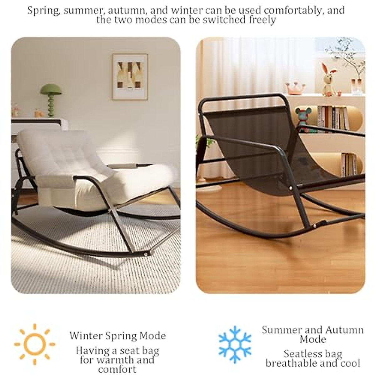 BREAUX Grand Patio Textilene Rocking Chair,Durable Metal Frame with Comfortable Cushion,Relax Armchair for Indoor(A)