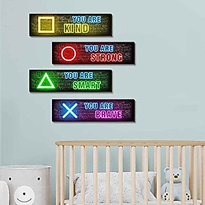 Neon Gaming Wall Decor Set of 4 - Boys Room Decorations for Bedroom, Neon Gaming Art Print Game Plaque Wall Art Decorations Perfect Teenager Gift for Kids Room Decoration（MC12）
