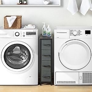 Somdot Narrow Dresser with 4 Drawers, Slim Storage Chest of Drawers with Removable Fabric Drawers for Closet Small Spaces Bathroom Bedroom Laundry, Charcoal Grey