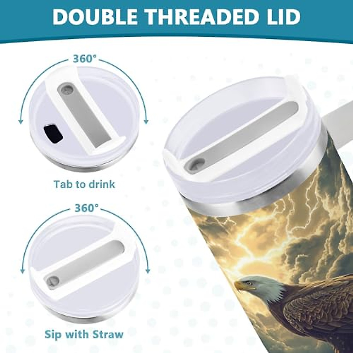 Slewiaeky Tumbler with Handle 40 oz Hawk Animal Classic America Travel Mug with Lid and Straw Stainless Steel Vacuum Insulated Water Bottle Cup for Iced Tea Coffee Cold Beverages Cup Holder Friendly