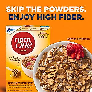 Fiber One Honey Clusters Breakfast Cereal, Fiber Cereal Made with Whole Grain, 17.5 oz