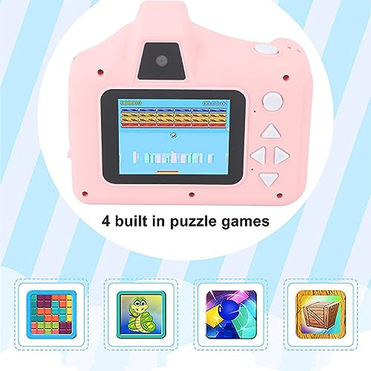 Children's Print Camera, Dual Lens SLR Kids Mini Digital Camera with Gallery Playback, 10x Zoom, 4 Puzzle Games, Music Mode, 2.8 inch IPS Screen (Pink)