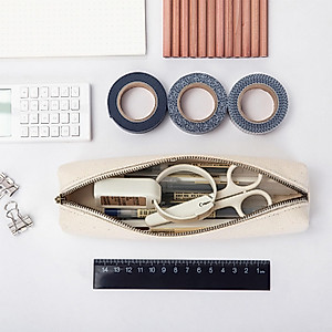 【YONBEN】Canvas pencil case cartuchera multifuncional kawaii multifunctional zippered canvas pencil case (Beige, S)