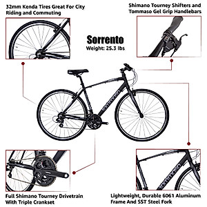 Tommaso Sorrento Shimano Tourney Hybrid Fitness Bike, Matte Black/Grey - Medium