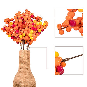 Whaline Autumn Orange Berry Twig Stem, 12 Pack Artificial Orange Berry Picks for Fall Decor, Christmas Tree Decorations, Crafts, Wedding, Holiday Home Decoration