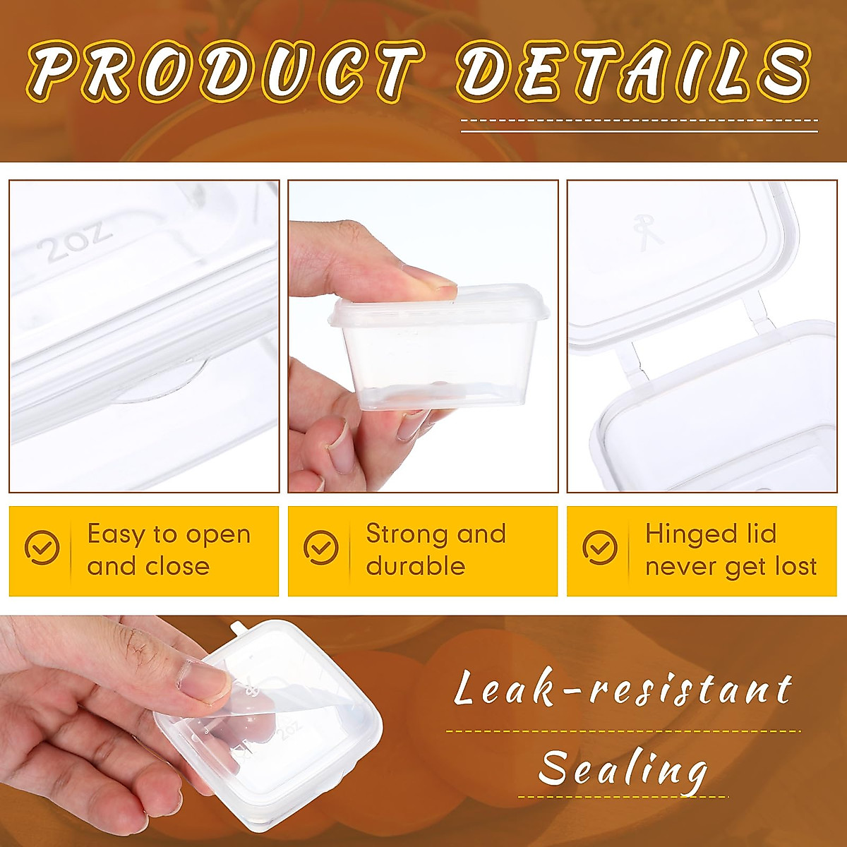 Hushee 500 Pack 2oz Plastic Disposable Portion Cups with Hinged Lids Disposable Sauce Containers with Lids Disposable Food Storage with Lids Disposable Souffle Cups for Lunch Party Trips