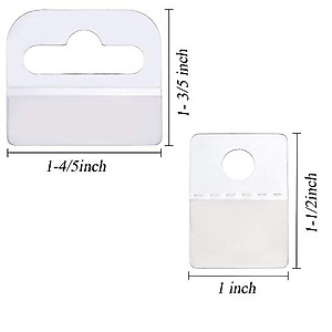 200 Pieces Plastic Hanging Tab Baffo Clear Self-Adhesive Hang Tabs Tags Hooks Display Card for Store Retail Display, 2 Shapes(Round Hole and Slot Hole, 0.4 mm Thickness)