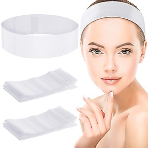 WILLBOND 200 Pieces Disposable Spa Facial Headbands Stretch Non Woven Facial Headband Skin Care Soft Hair Band with Convenient Closure for Women Salons, White