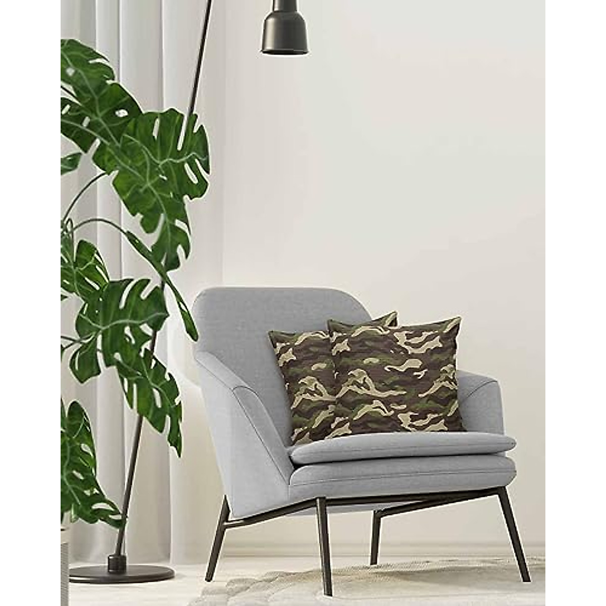 2 Packs Decorative Cotton Throw Pillow Covers, Army Green Desert Camo 18 x 18 Inch Square Reversible Soft Cushion Case for Couch Bedroom Sofa Living Room Chair Car