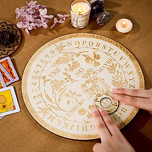 Wooden Spirit Board Pendulum Board Herbal Round Spirit Board Floral Talking Board Game Plants Flowers Witchcraft Decor Wood Divination Tools for Altar, Spirit Hunt, Occult Practice