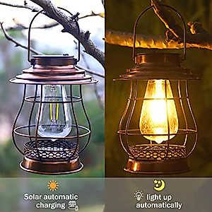 Hanging Solar Lantern,Solar Lantern Outdoor Waterproof,Solar Outdoor Lantern,Retro Desigh Outdoor Lanterns for Patio,Courtyard,Lawn,Garden
