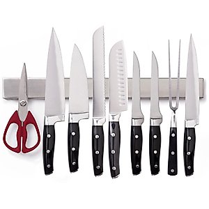 The Original Gorilla Grip Stainless Steel Magnetic Knife Holder, 16 inch, Heavy Duty Magnet Strip for Knives, Wall or Refrigerator Mounted Bar, Easy Install Rack, Securely Store and Organize Kitchen