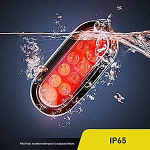 Nilight - TL-07 6 Inch Oval Red Led Trailer Tail Lights 4PCS 10 Led with Flush Mount Grommets Plugs IP67 Waterproof Stop Brake Turn Trailer Lights for RV Truck