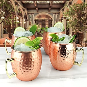 PG Bundle #17-6PC Cocktail Stainless Steel Shaker Set with Set of 4 Moscow Mule Hammered Cups