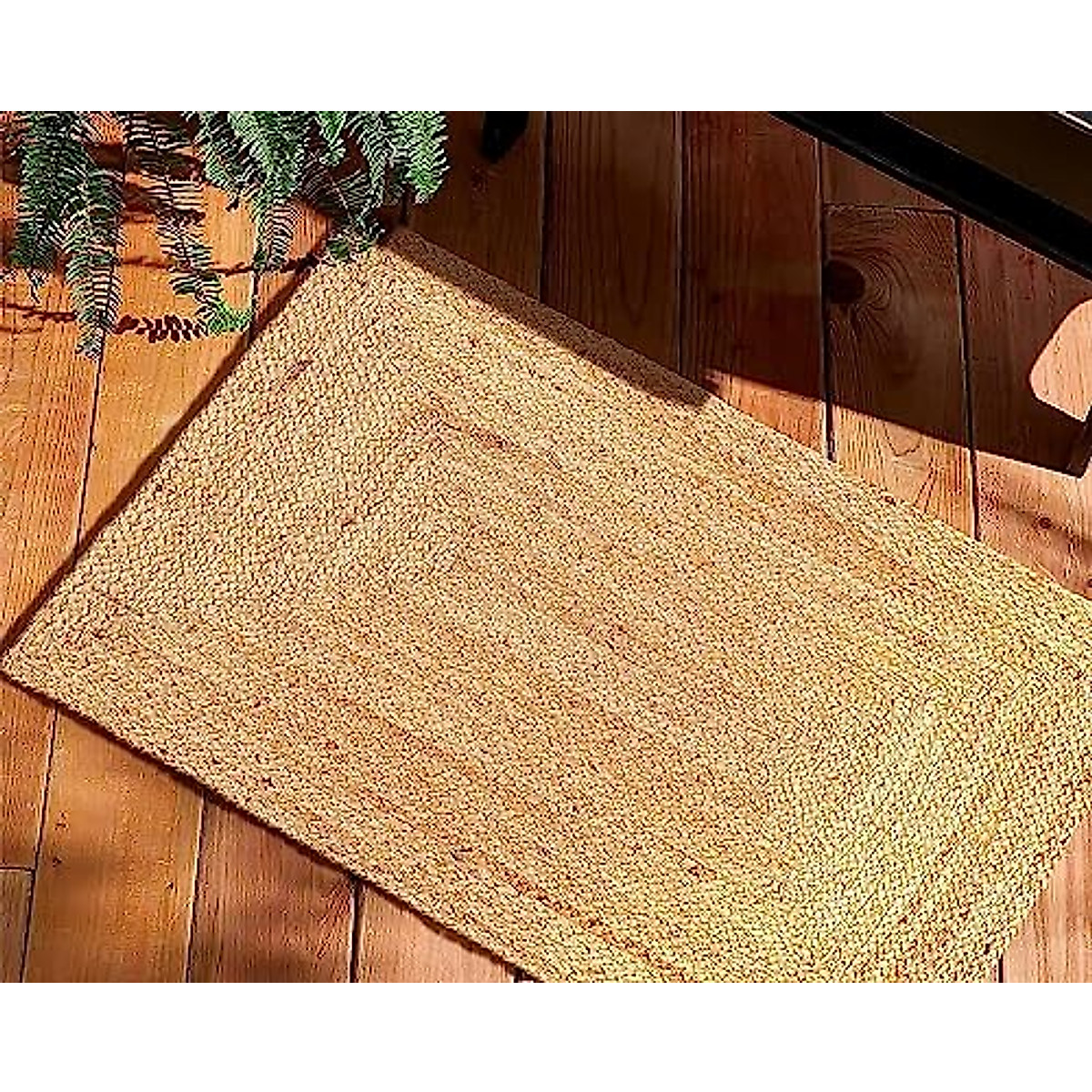 KEMA 2x3 Feet Handwoven Jute Braided Area Rug, Natural Yarn - Rustic Vintage Braided Reversible Rectangular Rug- Eco Friendly Rugs for Bedroom, Kitchen, Living Room, Farmhouse