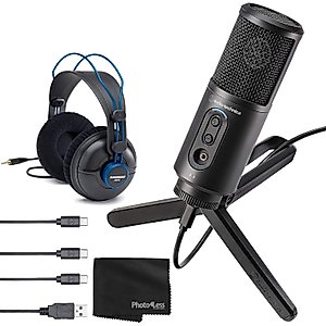 Audio-Technica ATR2500XUSB Cardioid Condenser USB Microphone + Professional Studio Reference Headphones