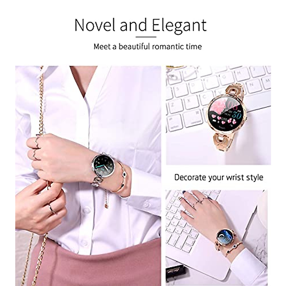 LONGLU Smart Watch for Women, Smartwatch Compatible for iOS Android iPhone Samsung Phones. Fitness Tracker with Heart Rate Blood Pressure Waterproof Bluetooth Pedometer Sleep Activity Tracker (Gold)