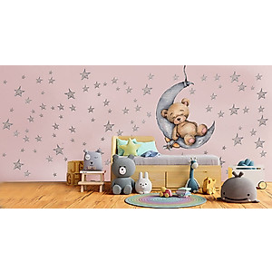 DEKOSH Moon & Stars Nursery Wall Decal with Sleepy Bear for Baby Nursery Decor