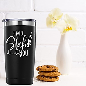 Nurse Gifts.I Will Stab You Tumbler Gifts.20 oz (Black)Nursing Graduation Mug Gift for Nurses Birthday Christmas Appreciation Gifts.Funny Nurse Week Nurse Day Gag Gift for Nurse RN Nursing Student.
