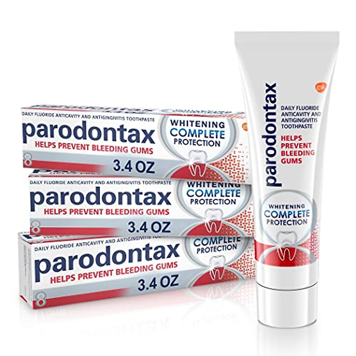 Parodontax Complete Protection Whitening Toothpaste To Help Prevent Bleeding Gums, Anticavity, Gum Toothpaste For Gum Health And Whitening - 3.4 oz x 3