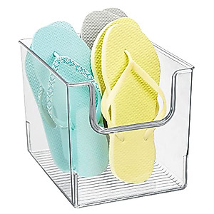 mDesign Modern Plastic Open Front Dip Storage Organizer Bin Basket for Closet Organization - Shelf, Cubby, Cabinet, and Cupboard Organizing Decor - Ligne Collection - 4 Pack - Clear