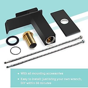 M OUDEMEI Waterfall Spout Bathroom Sink Faucet, 4 Inch Centerset Vanity Sink Faucet, Single Handle Lavatory Faucet, Mixer Tap with Deck Plate for 1 OR 3 Hole Easy Installation (Matte Black)