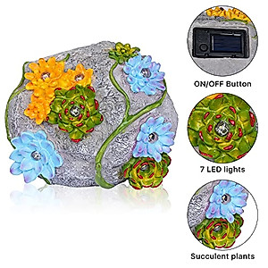YNGSAYC-POR Solar-Garden-Statue-Outdoor-Decor - Figurine with Succulent and 7 LED Lights,Garden Memorial Stones,Outside Decoration for Patio Yard Porch Lawn Ornaments Gardening Gift
