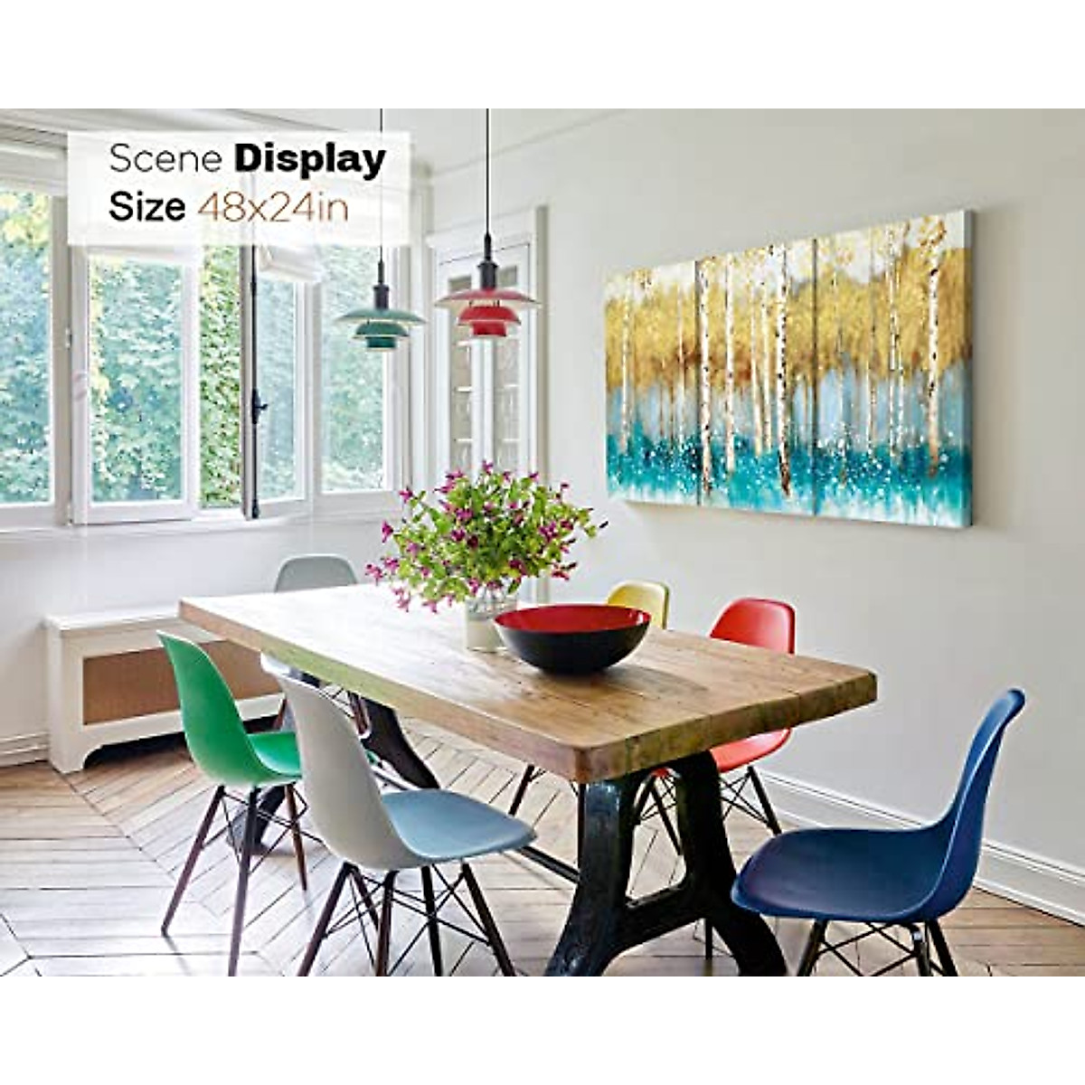 Canvas Wall Art for Living Room Tree Art Teal Yellow Wall Decor Birch Tree Wall Paintings Bedroom Decorations Forest Landscape Picture for Office Home Dining Room Kitchen Bathroom Wall 36x16in