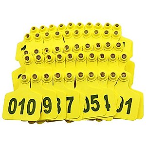Cattle Ear Tags, Large Plastic Livestock Ear Tags for Sheep Cattle Calf Hog with Number 001-100/101-200/201-300, Animal Identification Ear Tags (Yellow, 001-100)