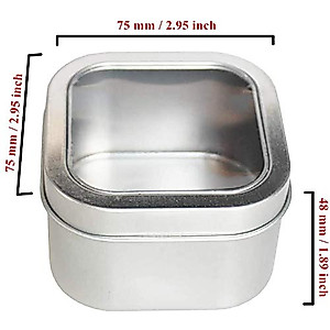Square Metal Tins with Window Lids,15-Pack Empty Square Silver Tins for Candle Making, Candies, Gifts & Treasures (8 OZ)