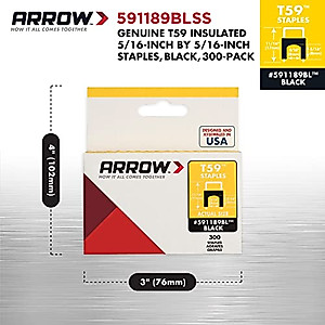 Arrow 591189BLSS Genuine T59 Stainless Steel 5/16-Inch by 5/16-Inch Insulated Staples for Cable and Wiring, Black, 300 Count