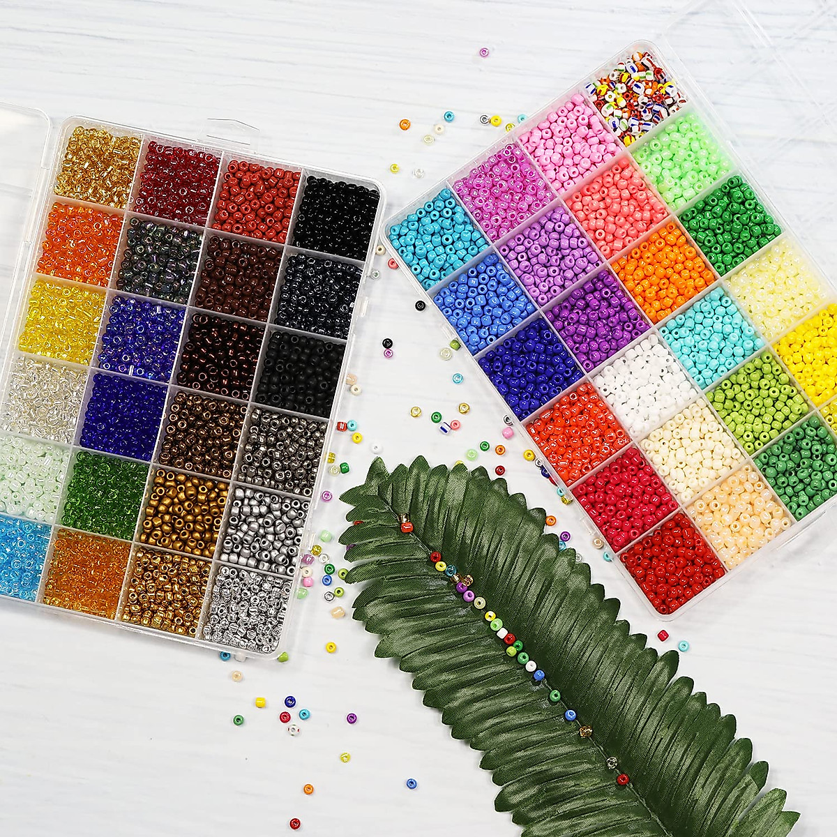 Tibaoffy Size 6/0 Crafts Glass Seed Beads 4mm Tiny Pony Beads Assorted Kit with Organizer Box for Jewelry Making (48 Assorted Multicolor Set, Total About 7200pcs)