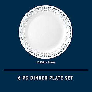 Corelle 6-Piece 10.25" Dinner Round Plates, Vitrelle Triple Layer Glass, Lightweight Round Plates, Large Round Plates, Chip and Scratch Resistant, Microwave and Dishwasher Safe, Caspian