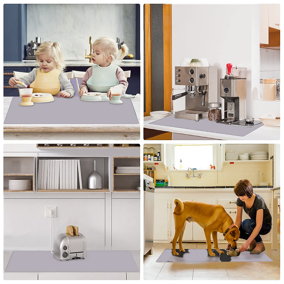 Tsshmhwl 27.6" x 19.8" Large Silicone Kitchen Counter Mat, Placemat Non-Slip Heat Resistant Mat, Air fryer，Oven Microwave, Cutting Board, Coffee Maker, 1MM Thick Countertop Protector (grey)…