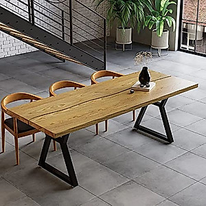 homary 70.9" Natural Industrial Dining Table for 6-8 People, Rectangular Wood Kitchen Table with Metal Legs