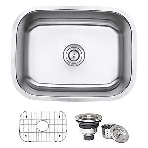 Ruvati RVM4132 Undermount 16 Gauge 24" Kitchen Single Bowl Sink, Stainless Steel