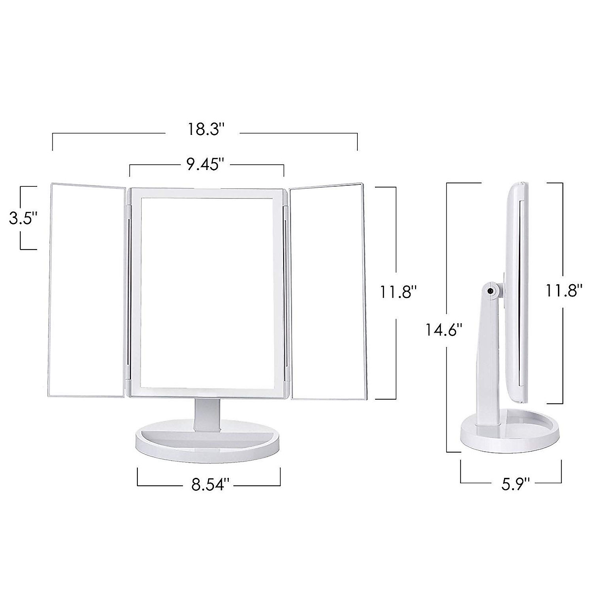 KXA Foldable Makeup Mirror, Vanity Mirror Dimmable LED Lights with Wide-Angle Touch Screen and Countertop Adjustable 360 Degree Bracket