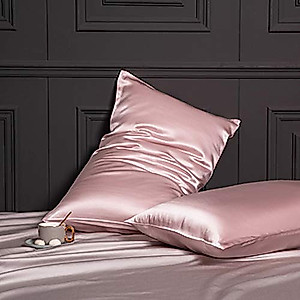 Real 22 Momme Silk Pillowcase for Hair and Skin Made in USA, Machine Washable (Pink, Standard)