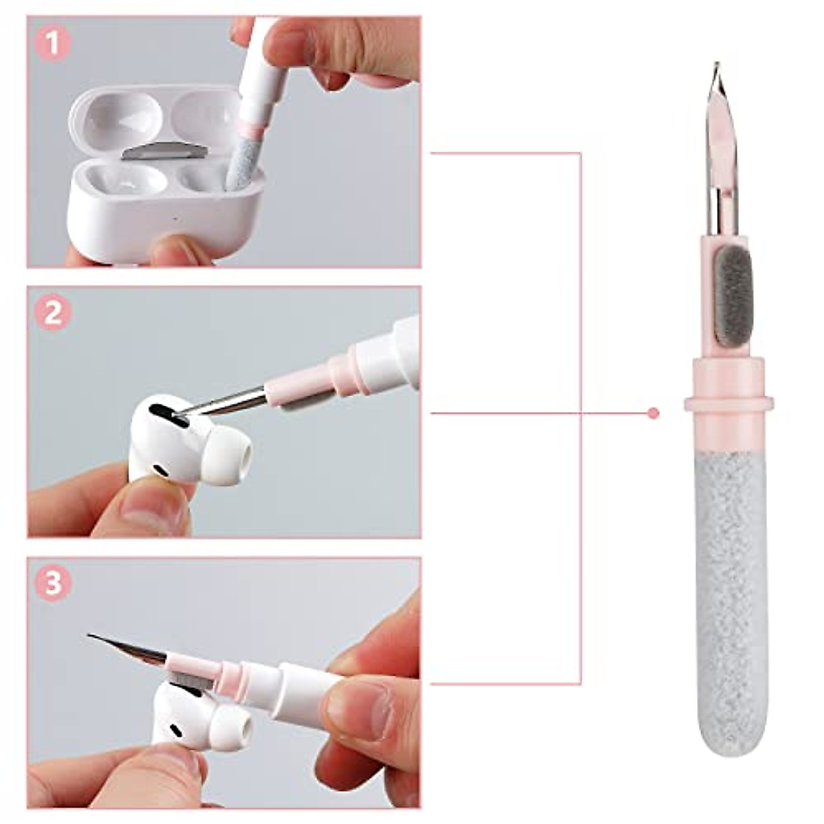 Soft Brush Keyboard Cleaner, Computer Cleaning Tool Kit, 7 in 1 Multipurpose Corner Slit Duster Keycap Puller and Soft Microfiber Brush for Bluetooth Headset Lego Airpods Laptop Camera Lens (Pink)