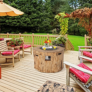 Tangkula 50,000 BTU Gas Fire Pit Table, Patiojoy 40” Round Propane Firepit with Removable Lid, Volcanic Rock & PVC Cover, Outdoor Fire Pit Table with Wood-Like Surface for Patio, Backyard