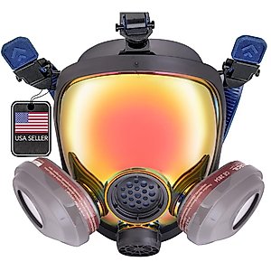 PD-101 Inferno Red Mirrored Full Face Organic Vapor & Particulate Respirator - Dual Activated Charcoal Filtration - Full Face Eye Protection Mask
