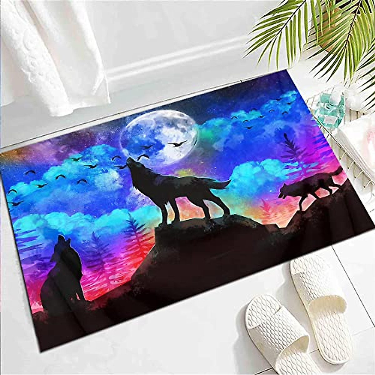Youshosho Hippie Wolf Indoor Modern Area Rug, Soft Non-Shedding Carpet Floor Mats Living Room Bedroom Area Rugs