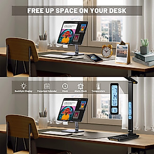 Led Desk Lamp with Wireless Charger, Desk Lamps for Home Office with Clock, Alarm, Date, Temperature | Desk Light with Night Light, 45 Min Auto Timer | Touch Control Smart Lamp for College, Dorm