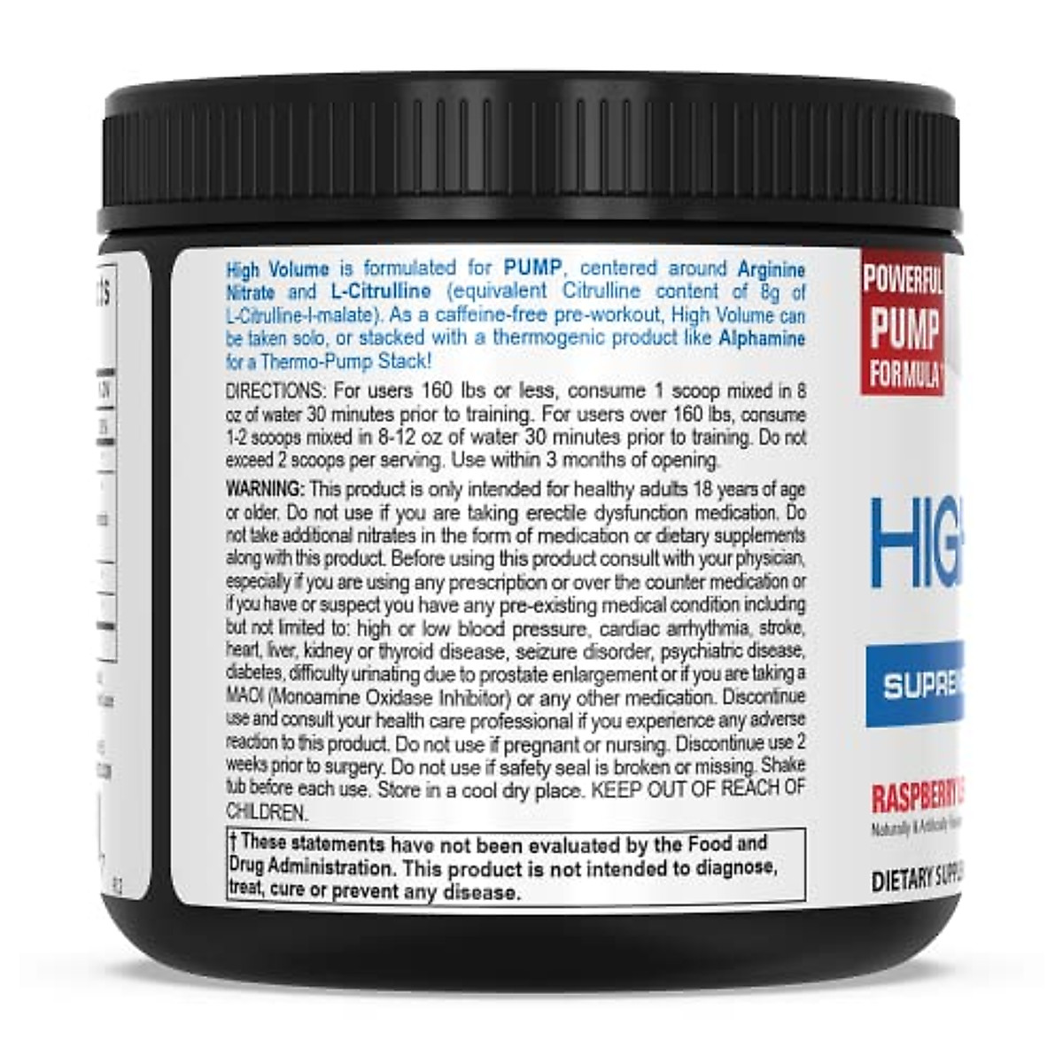 PEScience High Volume Nitric Oxide Booster Pre Workout Powder with L Arginine Nitrate, Raspberry Lemonade, 36 Scoops, Caffeine Free