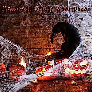 Xgunion Halloween Decorations 1200 Sqft Spider Webs Decorations Halloween Spider Web with 100 Extra Fake Spiders Super Stretchy Spider Webs for Halloween Decor Indoor and Outdoor Party Supplies