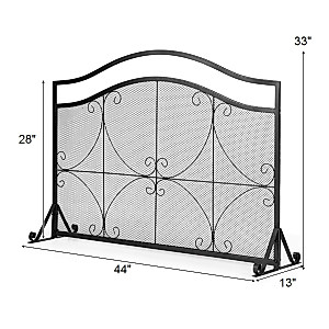 Tangkula 44.5” X 33” Inch Fireplace Screen, Decorative Iron Single Panel Fire Spark Guard Gate w/Metal Mesh, Rustproof Solid Free Standing Fire Screen for Baby or Pet Safe, Outdoor or Indoor Use